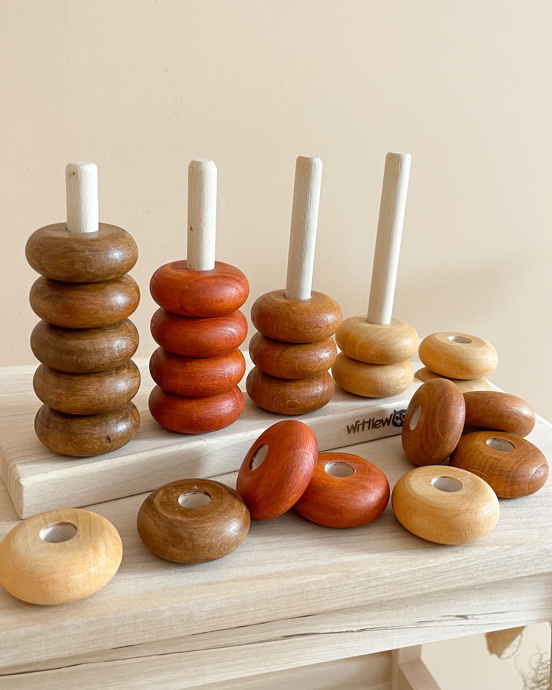 Handcrafted Wooden Sort and Stack Toy, Wooden Stacking Toy, Montessori ...