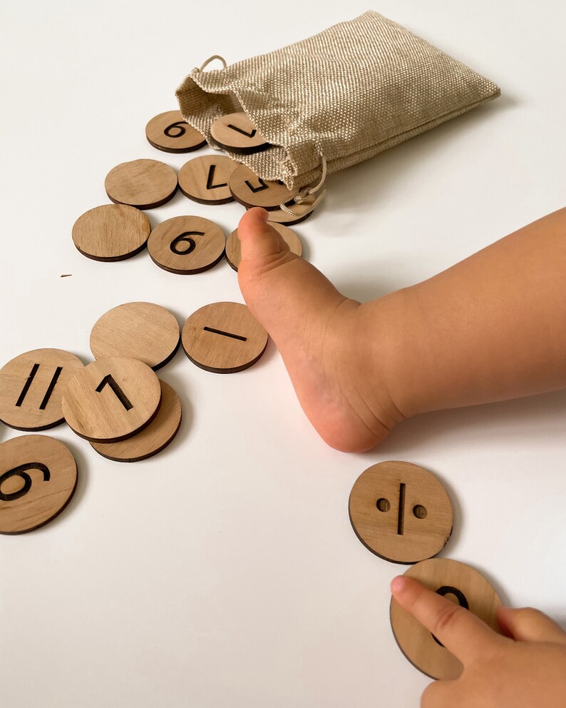Wooden Number Set, Wood Numerals & Math Equation Symbols, Montessori ...