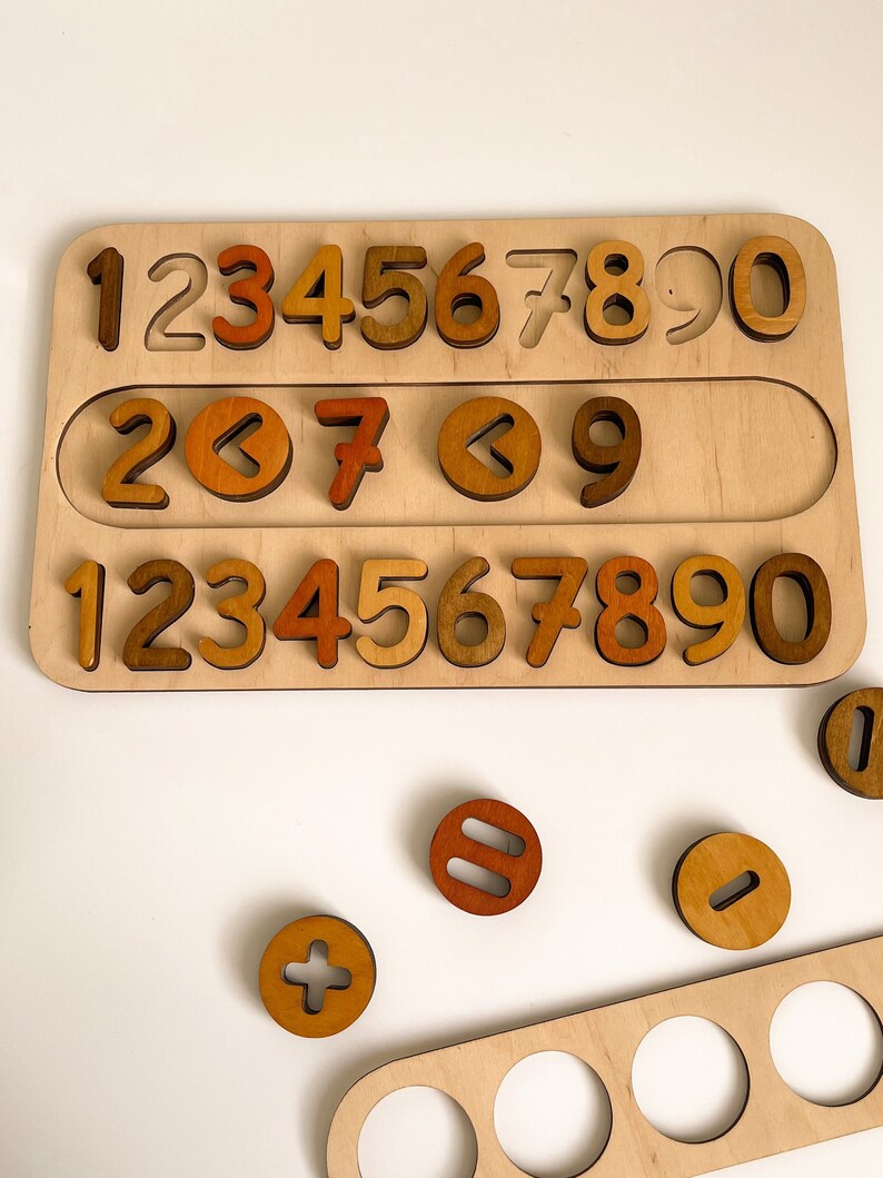 Wooden Math Puzzle for Kids - Nursery Handmade Decor - Toddler Math ...