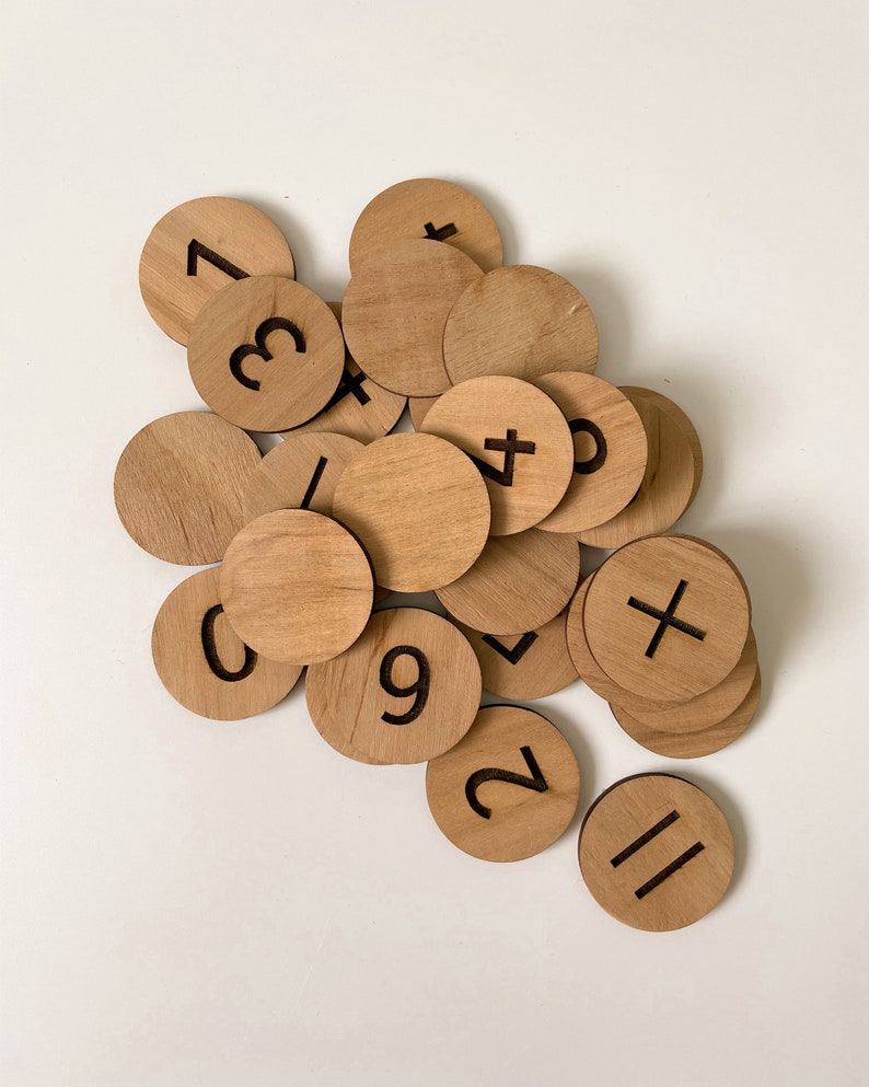 Wooden Number Set, Wood Numerals & Math Equation Symbols, Montessori ...