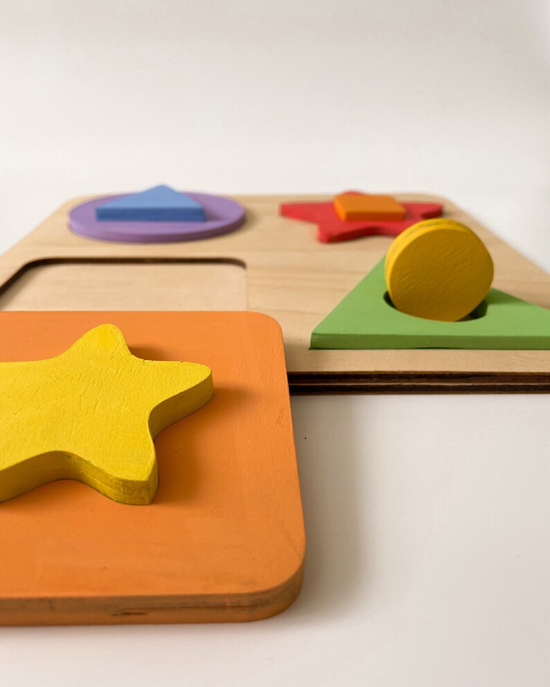 Wooden Handmade Geometric Shape Puzzle - Wooden Montessori Toy - Puzzle ...