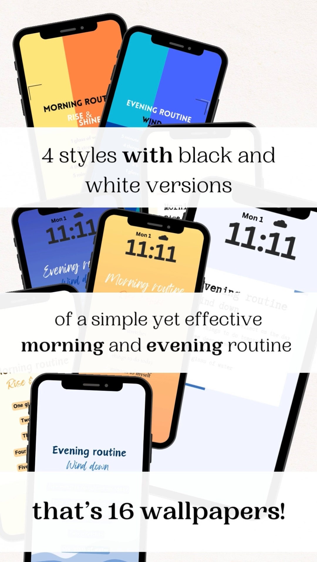 Morning & Evening Routine Wallpaper Prompts iPhone ios 16 PLUS Handy 5 ...