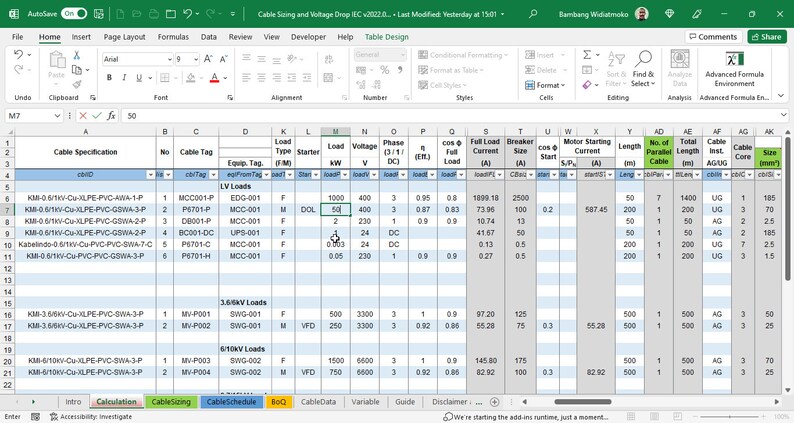 Automatic Cable Sizing With Cable Schedule and Bill of | Etsy