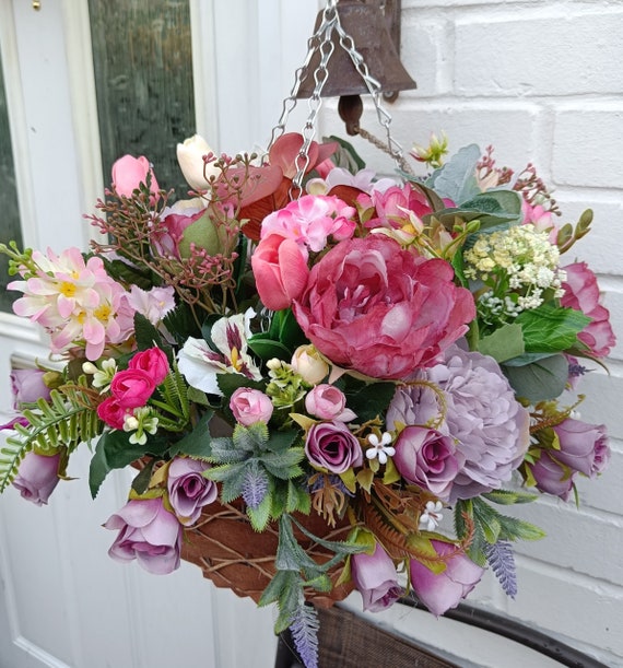 Spring Summer Artificial Faux Flower Arrangements Hanging Baskets Vibrant Colours for Garden or Home Decor. Mothers Day Birthday Gift Etsy