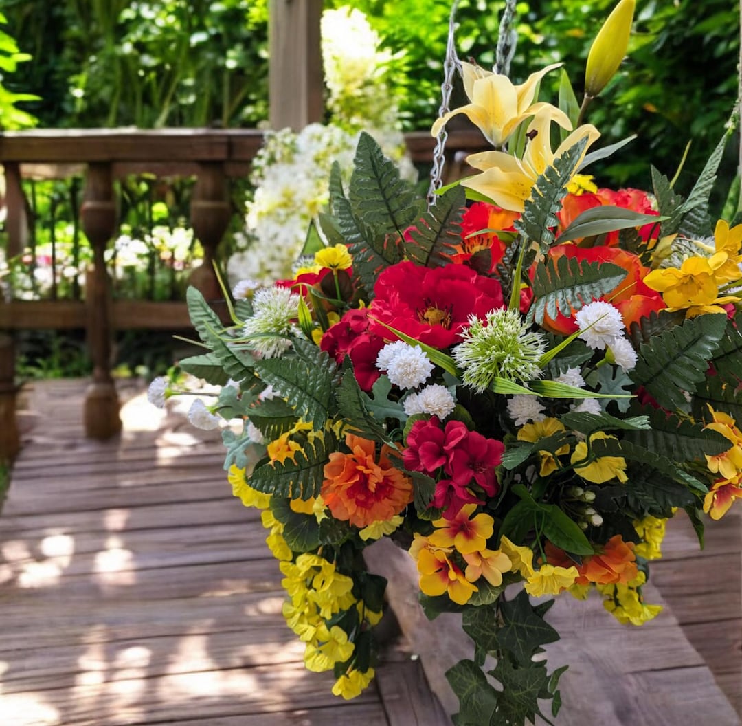 Extra Large Handmade Artificial Flowers Hanging Basket in Shades of ...