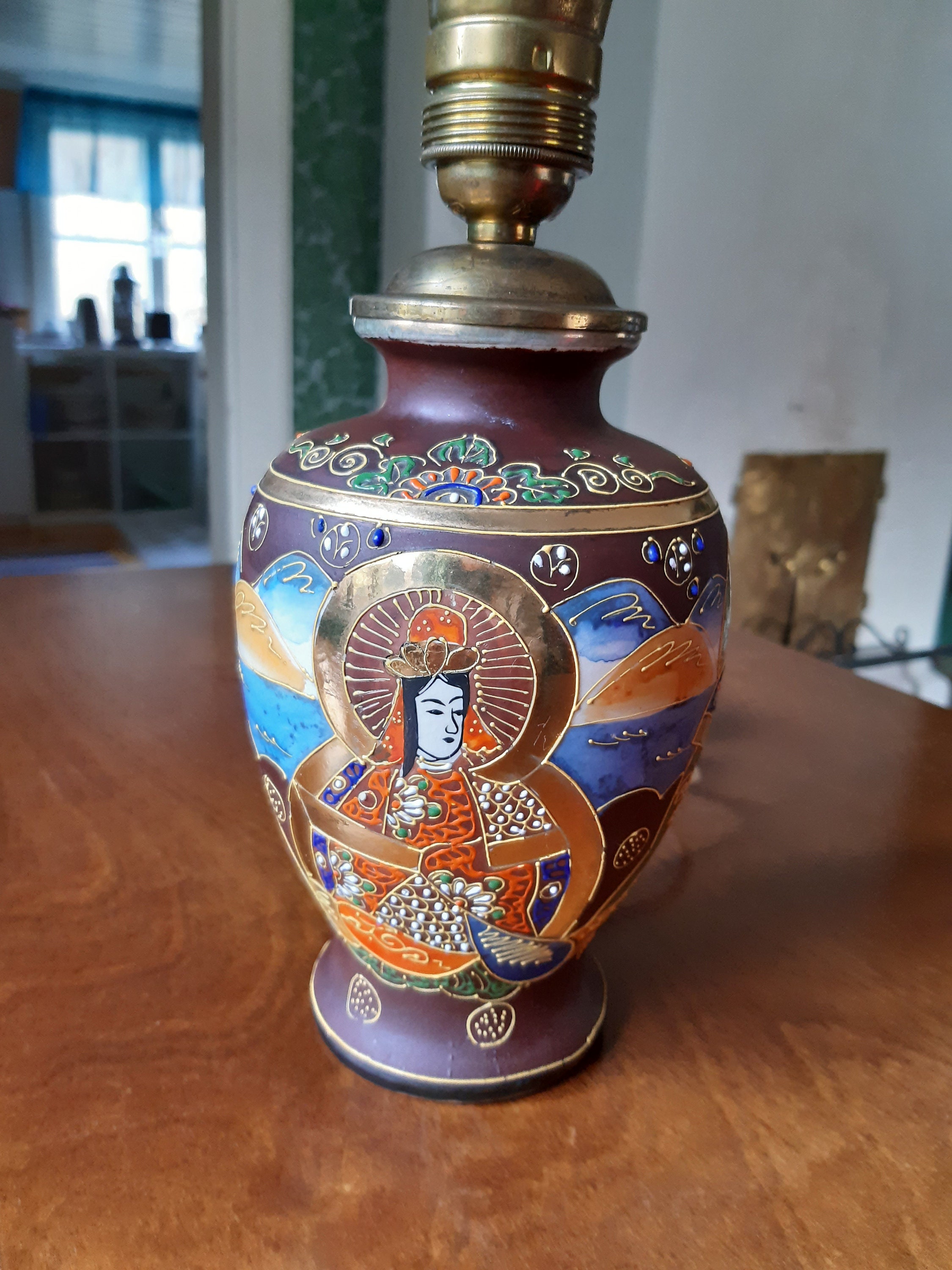 Japanese Satsuma Table Lamp With a Brass Zenith Bulb Holder. - Etsy