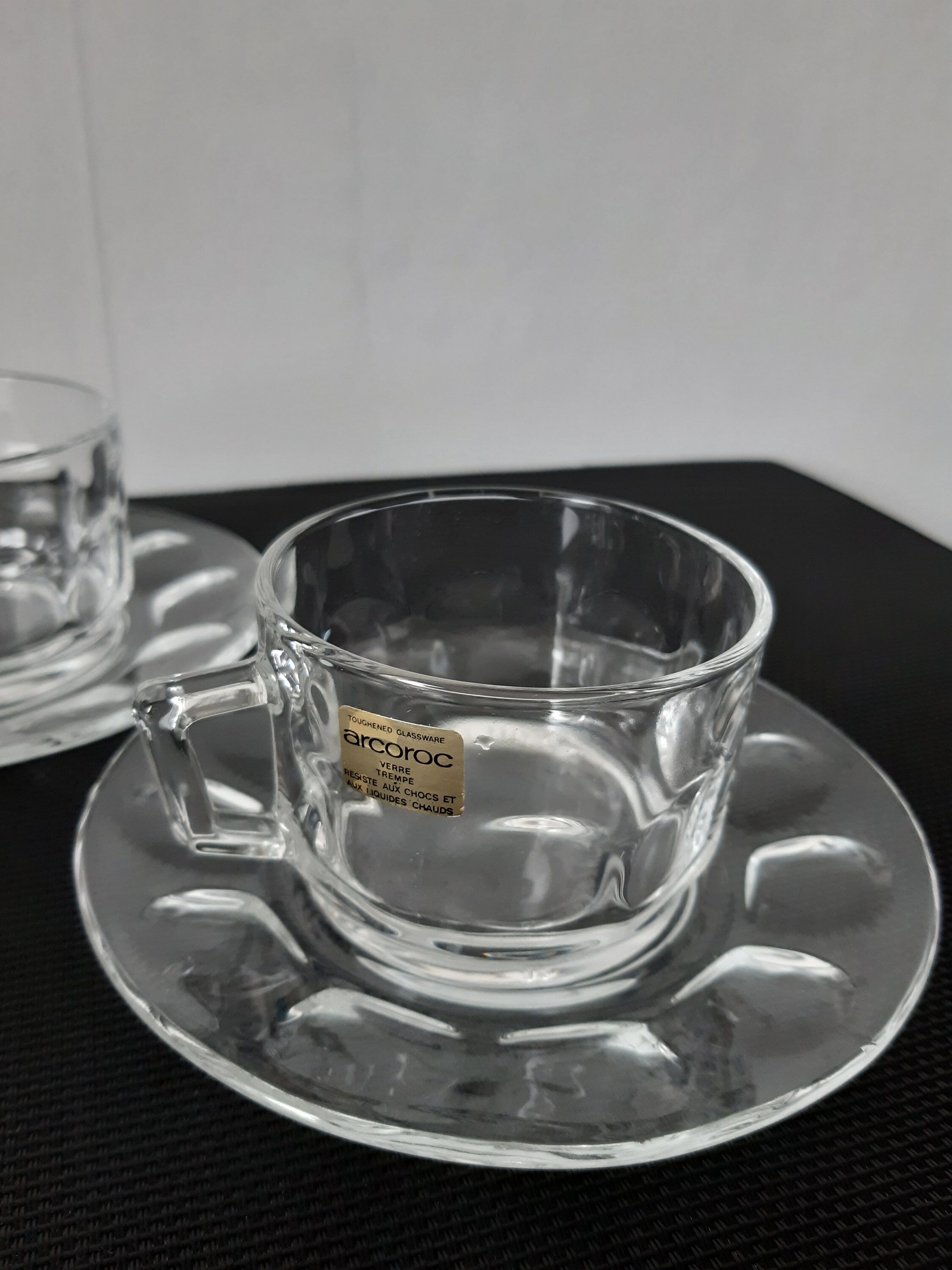 Set of 2 French Arcoroc Clear Glass Cups and Saucers - Etsy