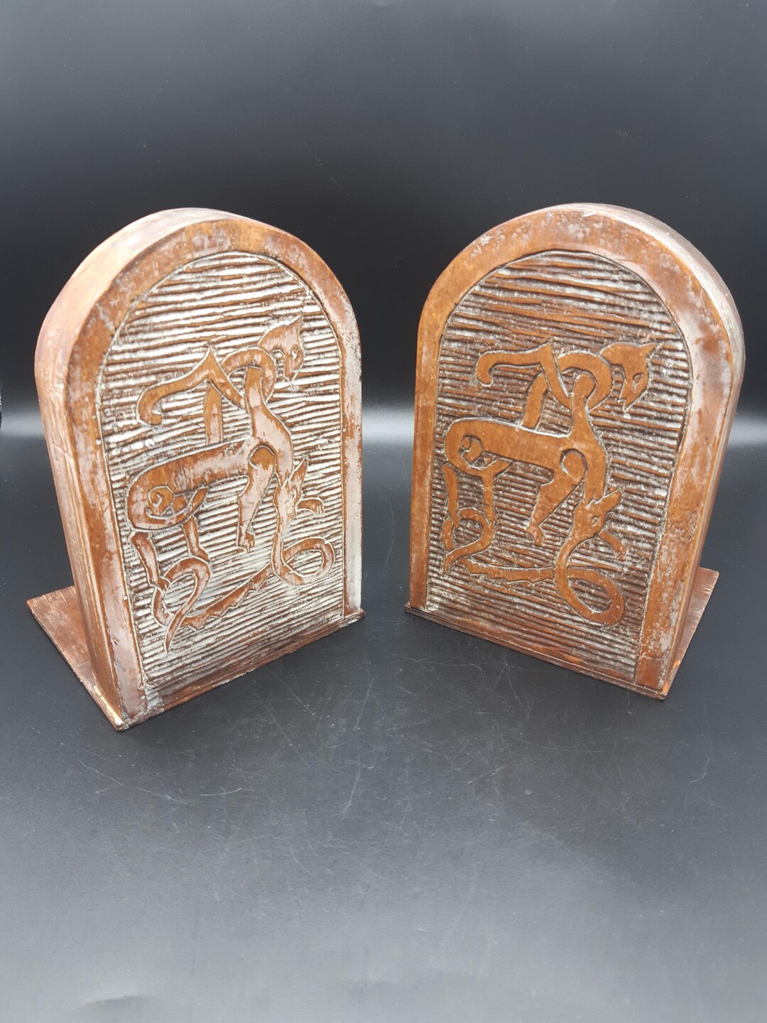 2 Vintage Engraved Wooden Viking Bookends - Etsy