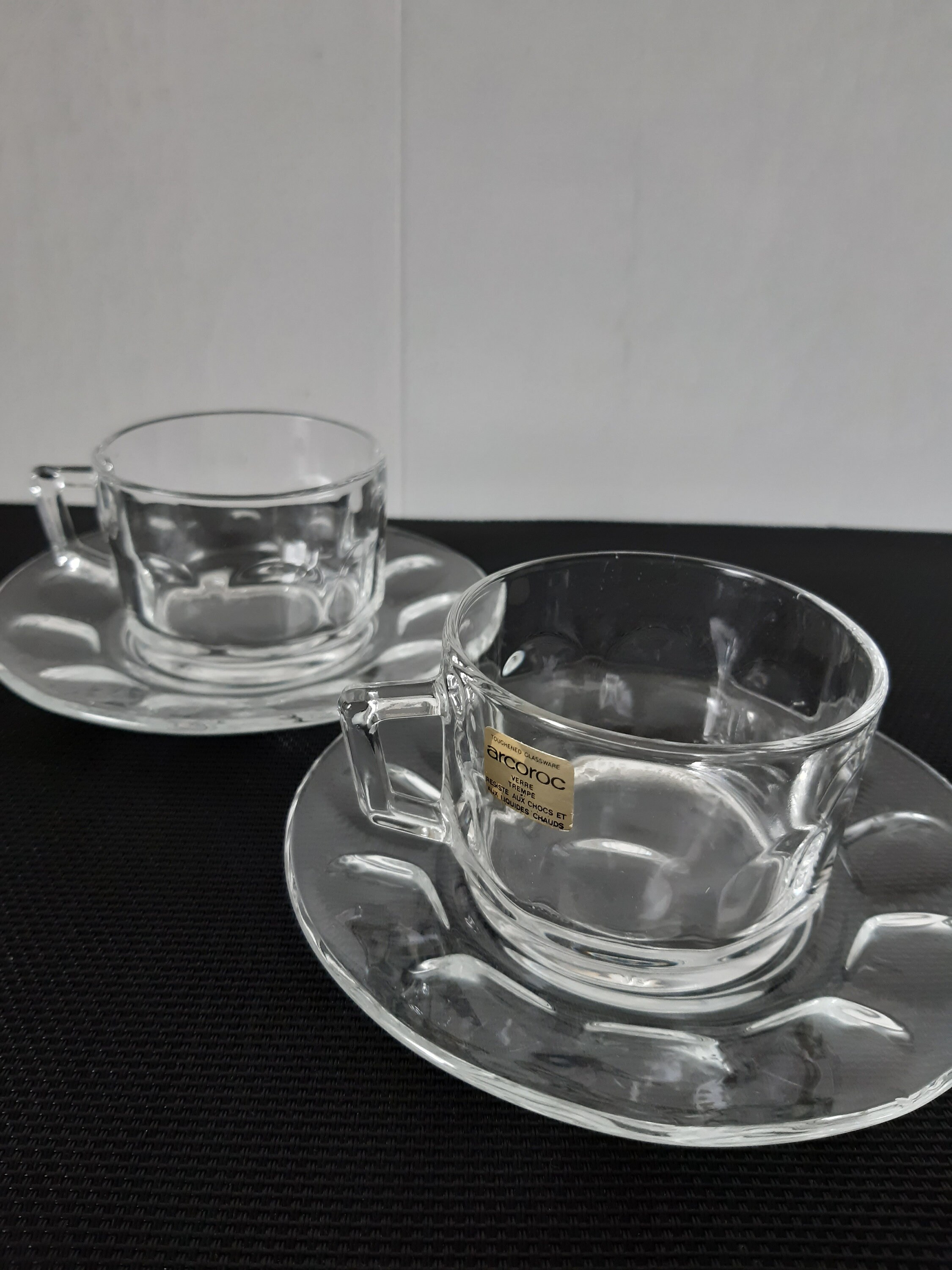 Set of 2 French Arcoroc Clear Glass Cups and Saucers - Etsy