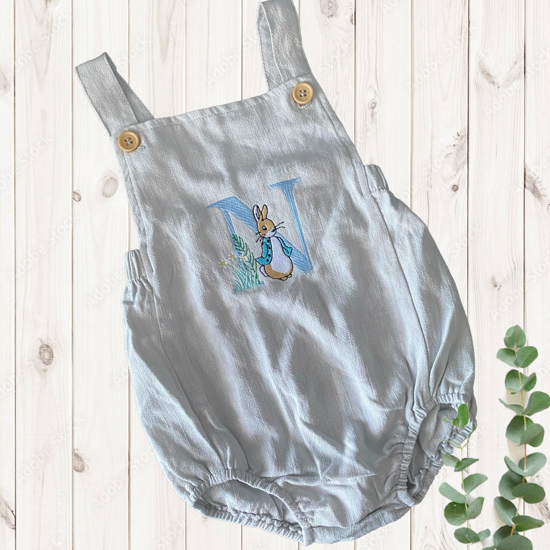 Personalised Peter Rabbit Initial Embroidered Baby Romper Unisex New ...