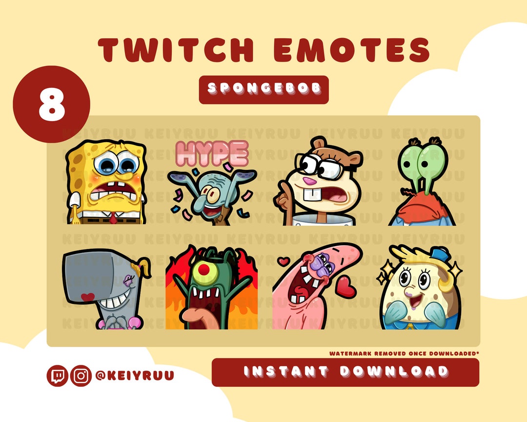 8 Cute Spongebob Funny Emote Cartoon Bundle Twitch Discord Streamer ...