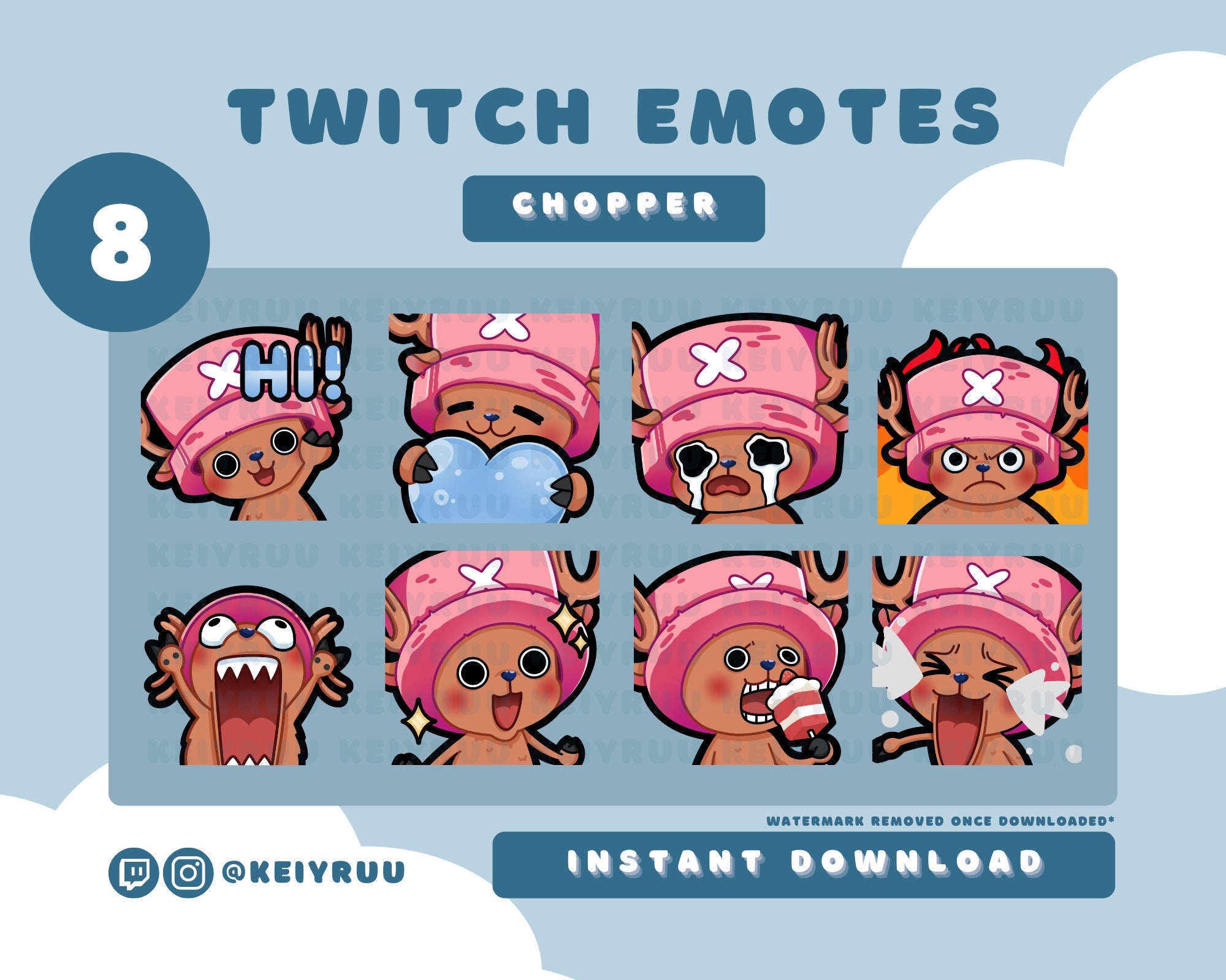 8 Cute Kawaii Chibi Straw Hat Pirates Chopper Emote Bundle Twitch ...