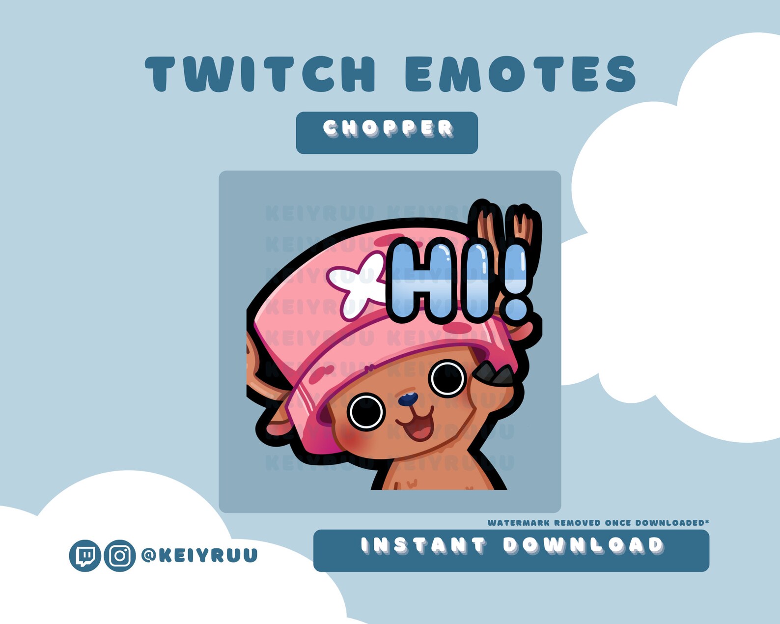 Cute Kawaii Chibi Straw Hat Pirates Chopper Hi Emote Bundle Twitch ...