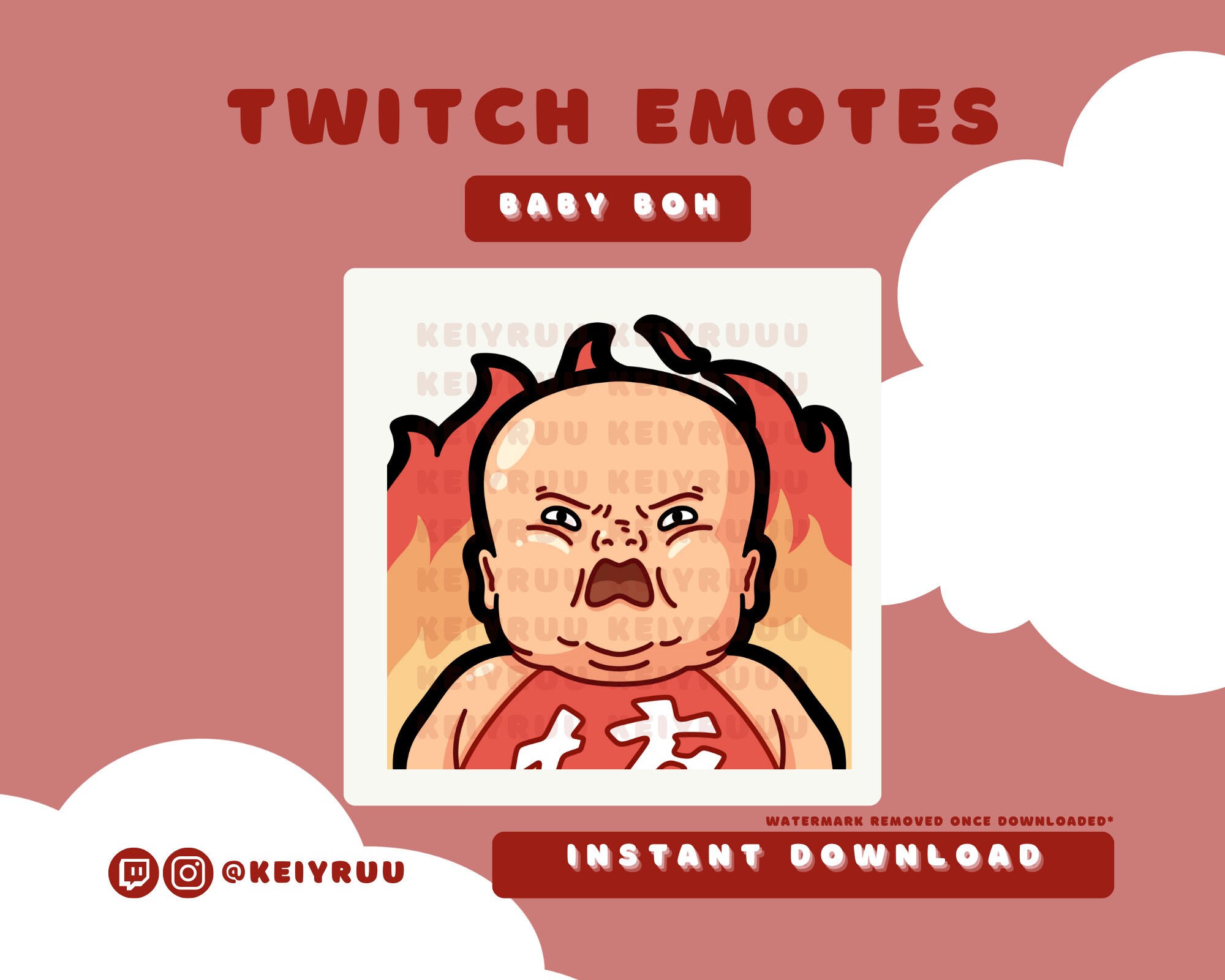 Cute Ghibli Angry Rage Fire Baby Spirit Anime Emote Bundle | Twitch ...