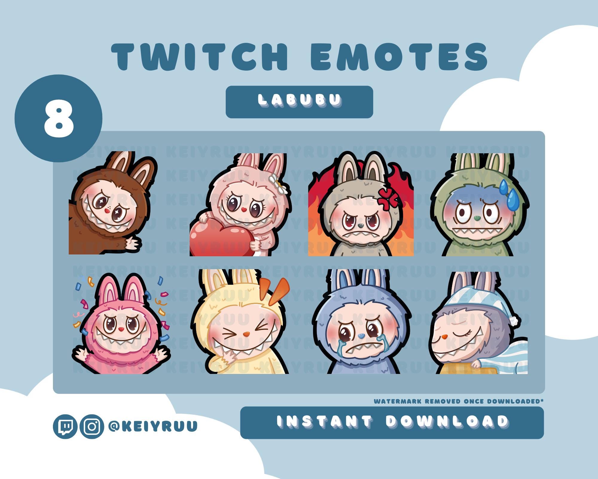 8 Cute Kawaii Monsters Labubu Emote Bundle | Twitch | Discord ...