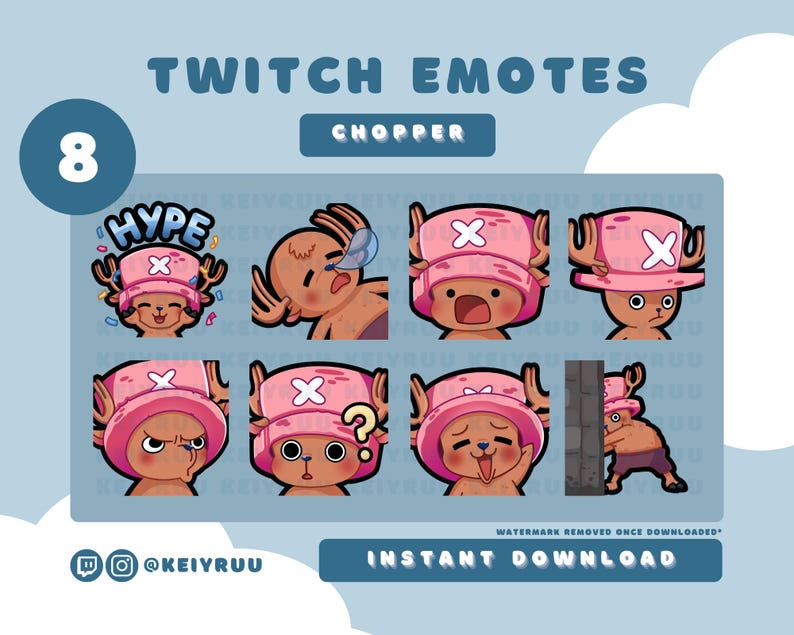 8 Cute Kawaii Chibi Straw Hat Pirates Chopper Emote Bundle 2 Twitch ...