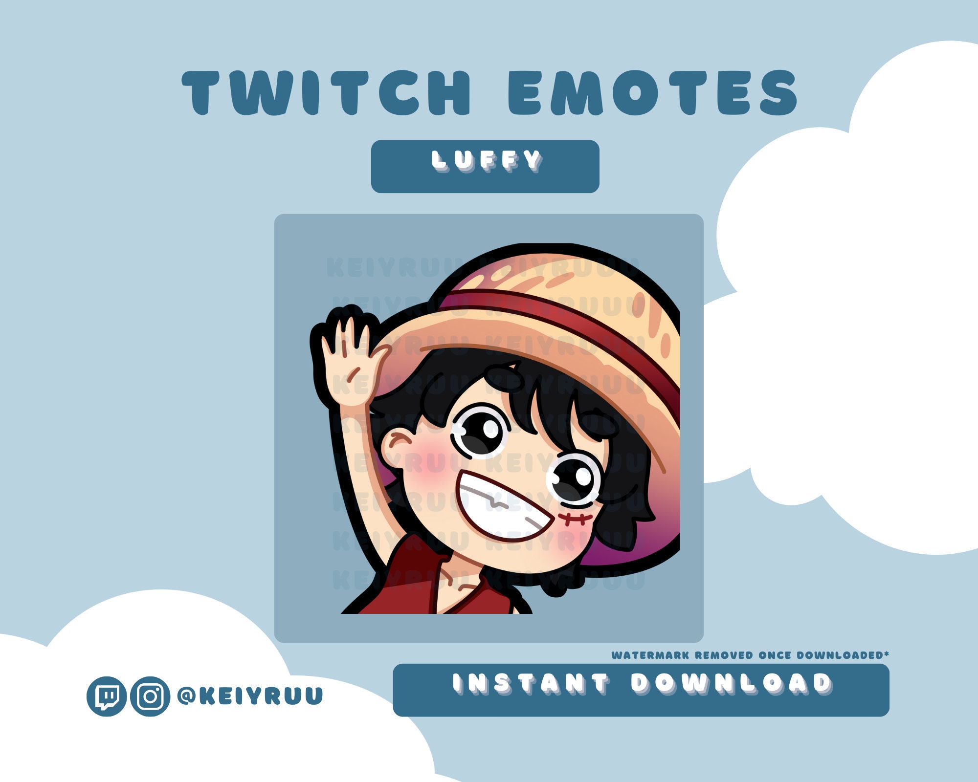 Cute Kawaii Chibi Straw Hat Pirates Luffy Emote Bundle Twitch Discord ...
