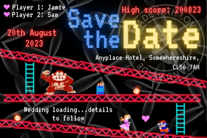 Printable Save the Date Geek, Retro, Gamer, Donkey Kong, Alternative ...
