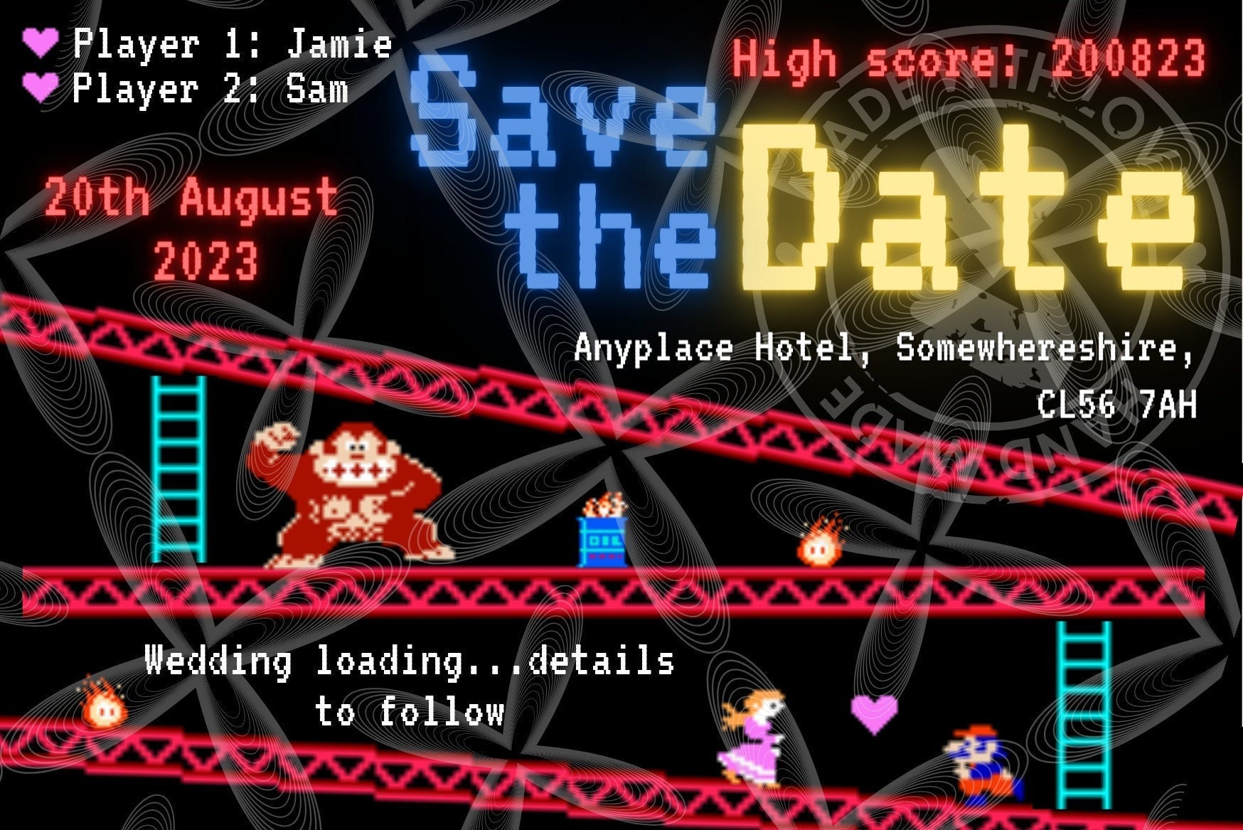 Printable Save the Date Geek, Retro, Gamer, Donkey Kong, Alternative ...