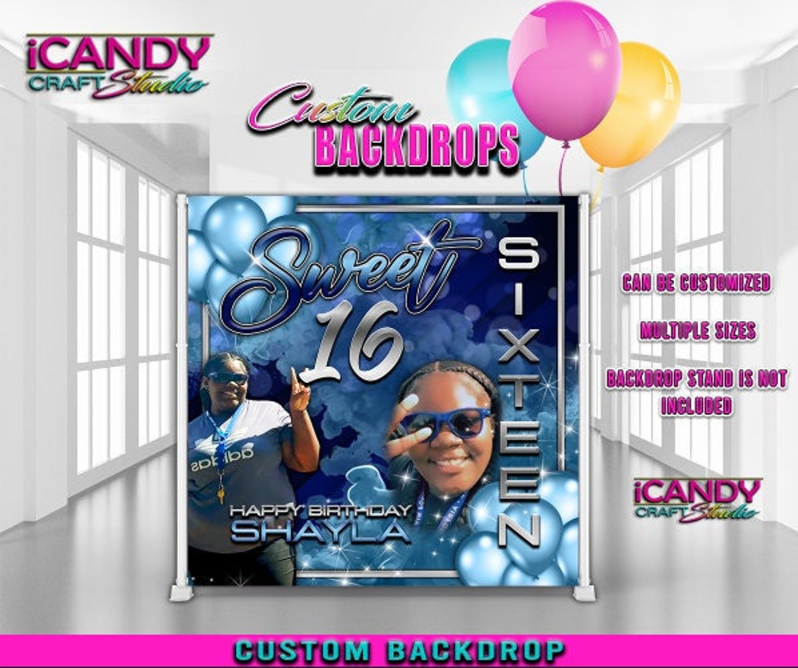 Sweet 16 Backdrop, Custom Birthday Backdrop, Custom Backdrop, Party ...