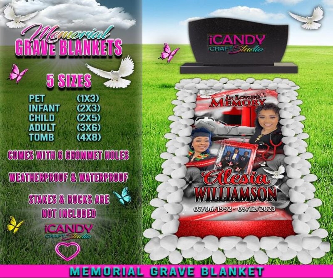 Nurse Themed Memorial Grave Blanket, Grave Blanket, Grave Cover, Custom Grave Cover, Memorial ...