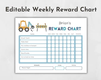 Printable Weekly Reward Chart, Kids Chore Chart Print, Printable Kids ...