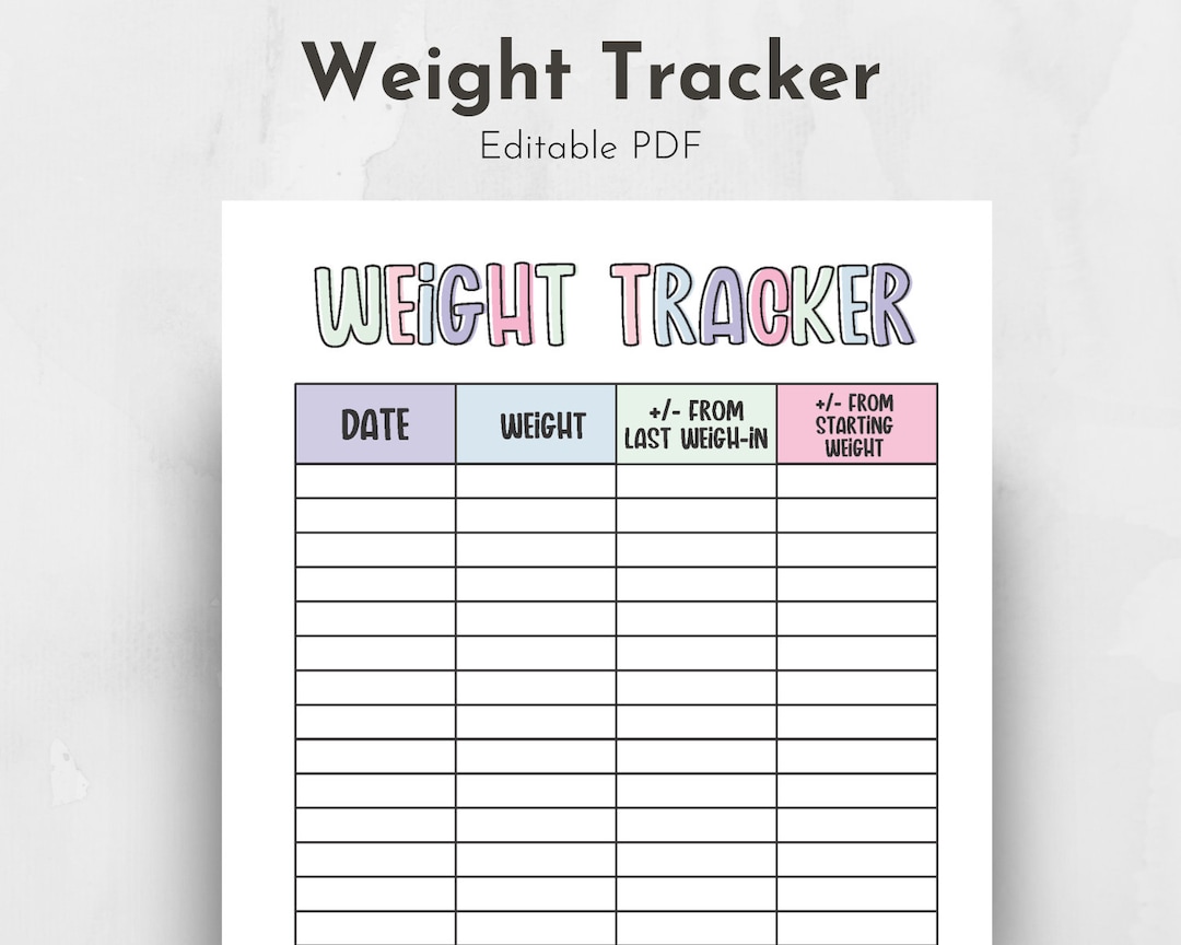 Printable Weight Loss Tracker Template (digital Download) - Etsy
