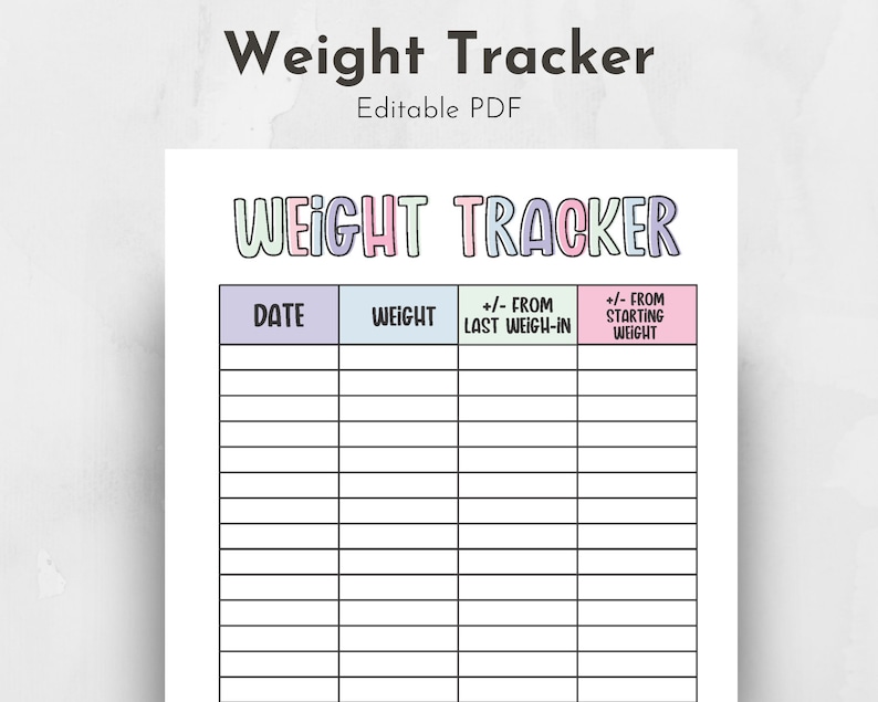 Printable Weight Loss Tracker Template (digital Download) - Etsy Canada