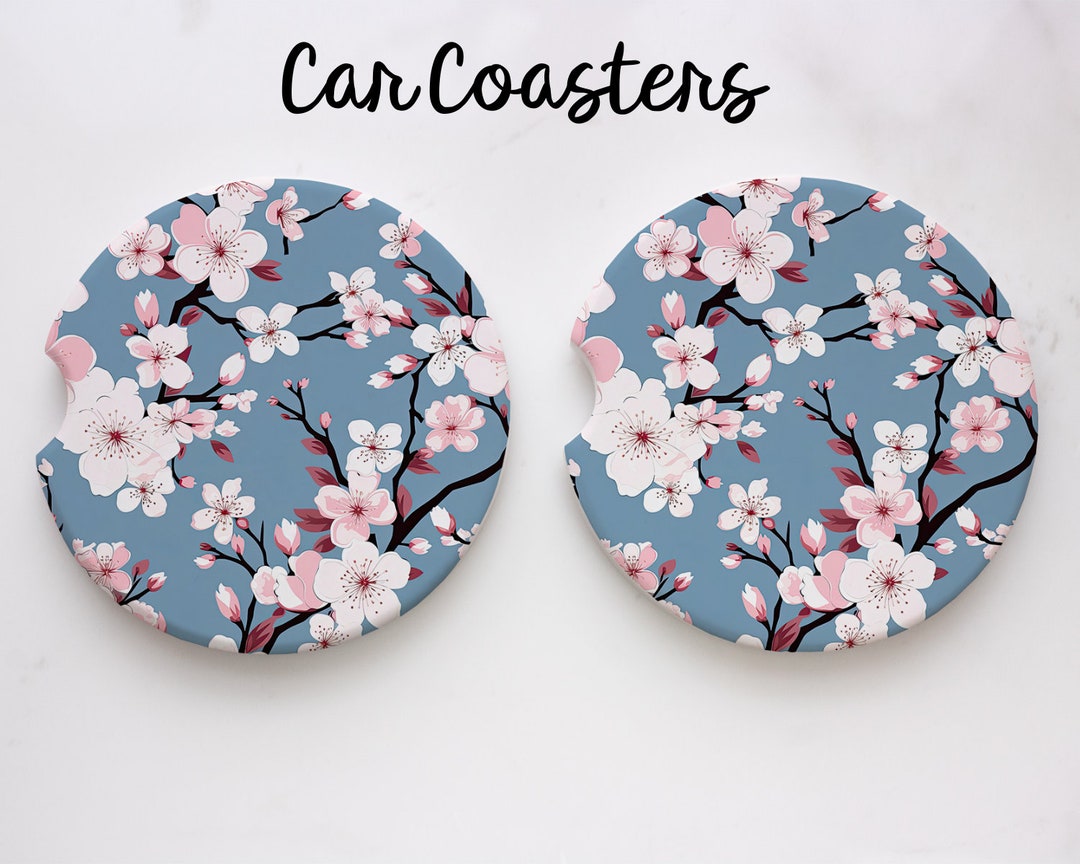 Set of 2 Car Coaster Ceramic Coaster Set Neoprene Car Coasters Floral ...