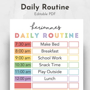 Printable Daily Routine Chart, Editable Chore Charts, Kids Chore Chart ...
