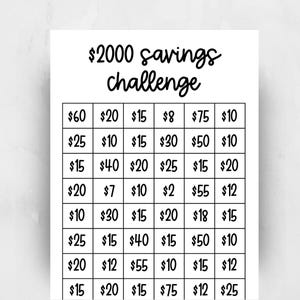 Printable 2000 Dollar Savings Challenge, Digital Download, PDF - Etsy