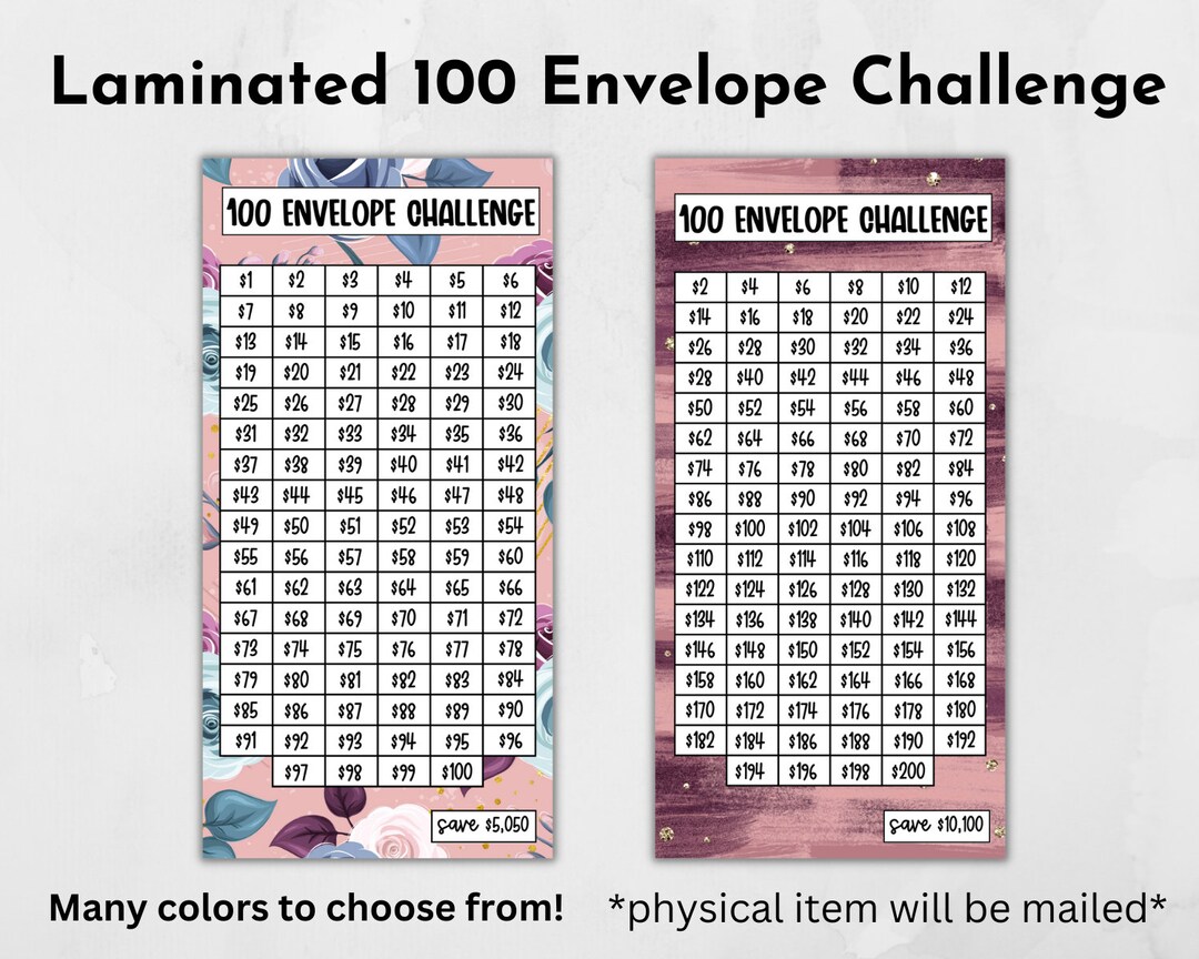 Laminated 100 Envelope Challenge, Money Challenge, Reusable Savings ...