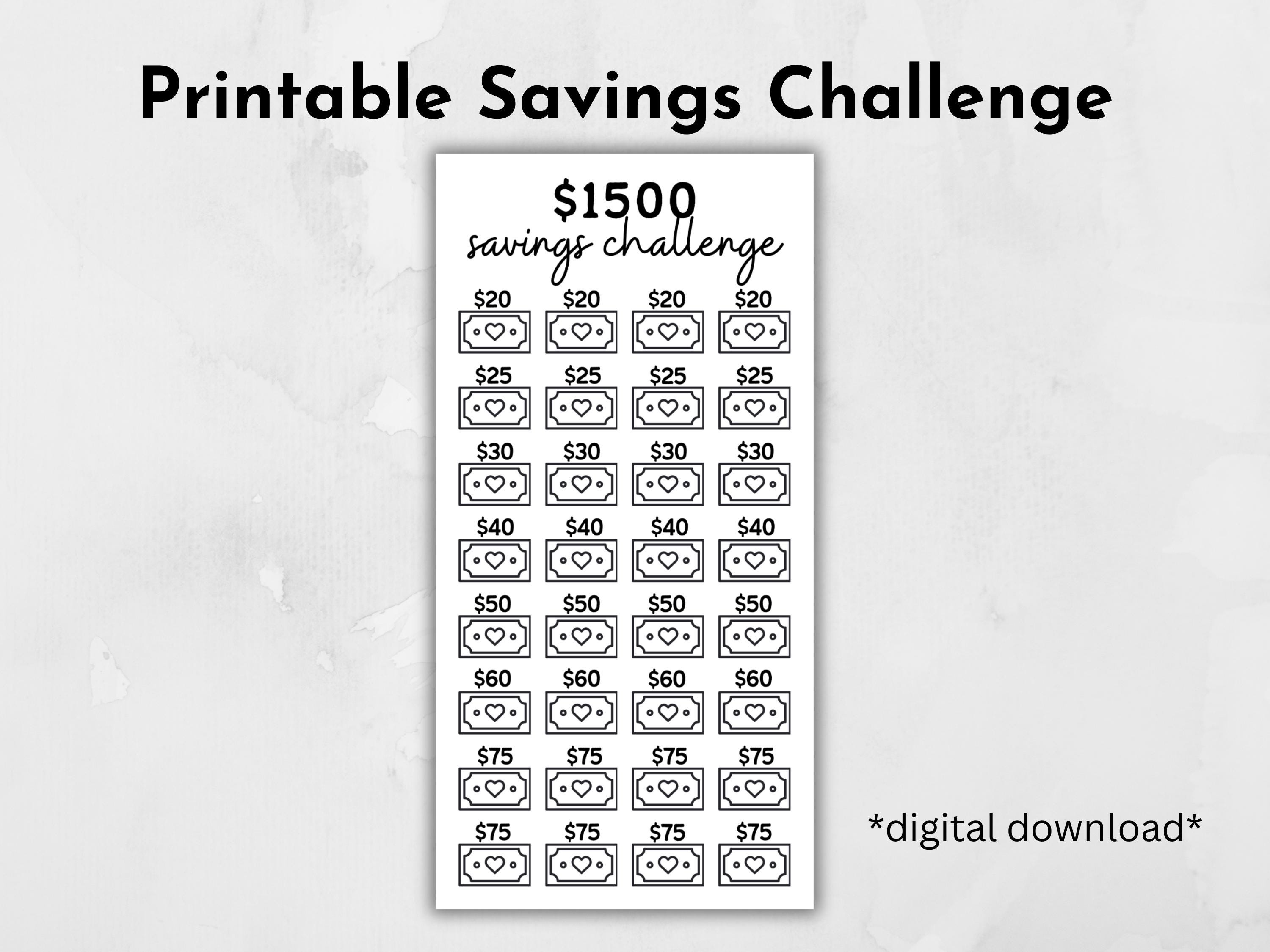 Printable 1500 Dollar Savings Challenge, Digital Download, PDF - Etsy
