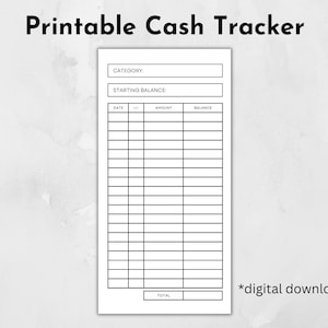 Printable Cash Tracker, Print at Home Cash Tracker, Printable Savings ...
