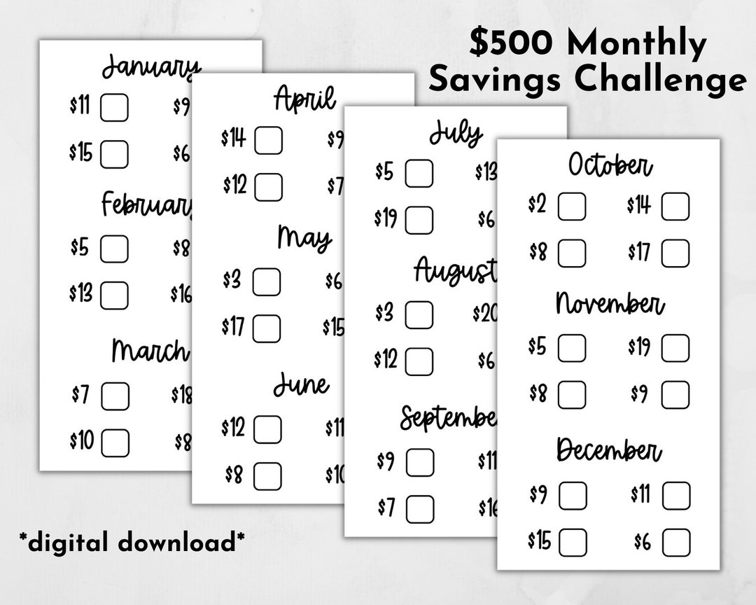 Printable 500 Dollar Monthly Savings Challenge, Digital Download, PDF ...
