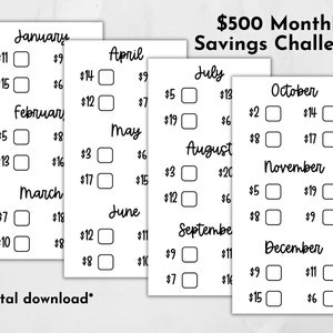 Printable 500 Dollar Monthly Savings Challenge, Digital Download, PDF ...