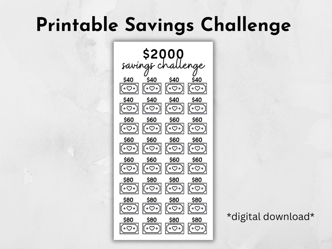 Printable 2000 Dollar Savings Challenge, Digital Download, PDF - Etsy