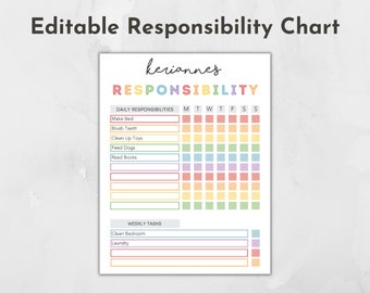 Editable Kids Chore Chart: Weekly Responsibility Tracker (PDF Download ...
