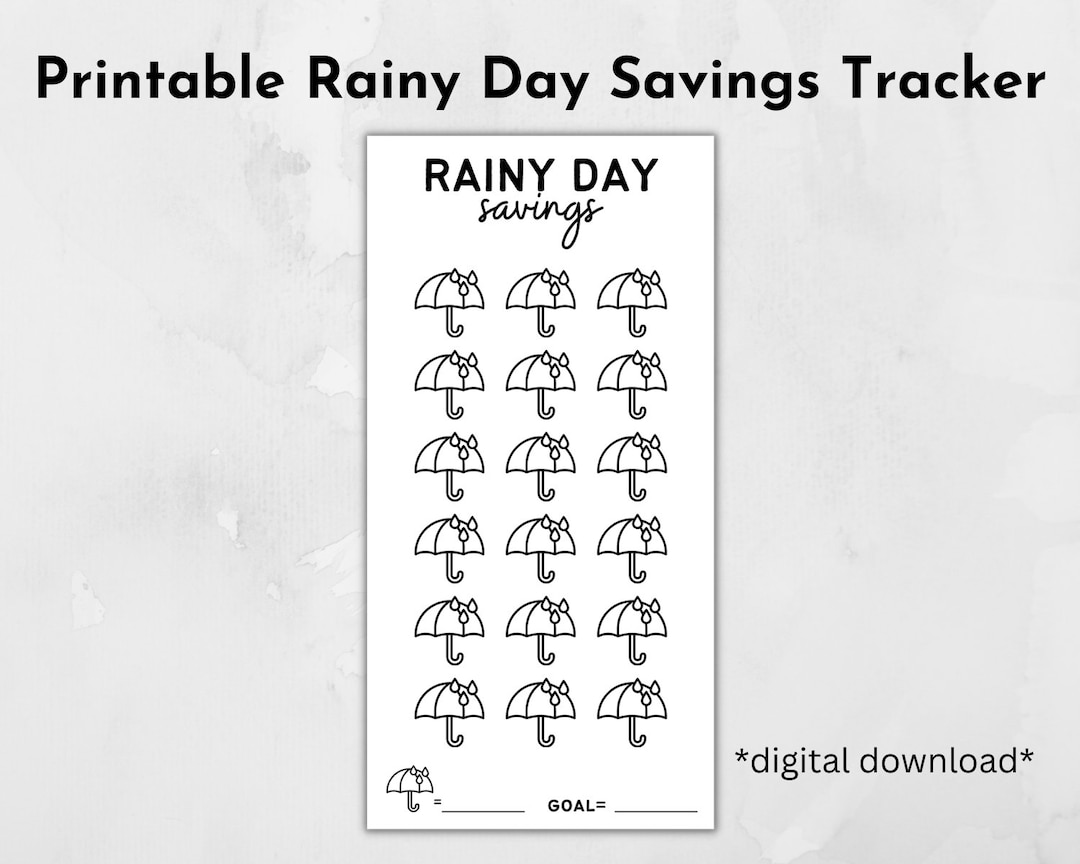 Printable Rainy Day Savings Tracker, Print at Home Savings Challenge ...