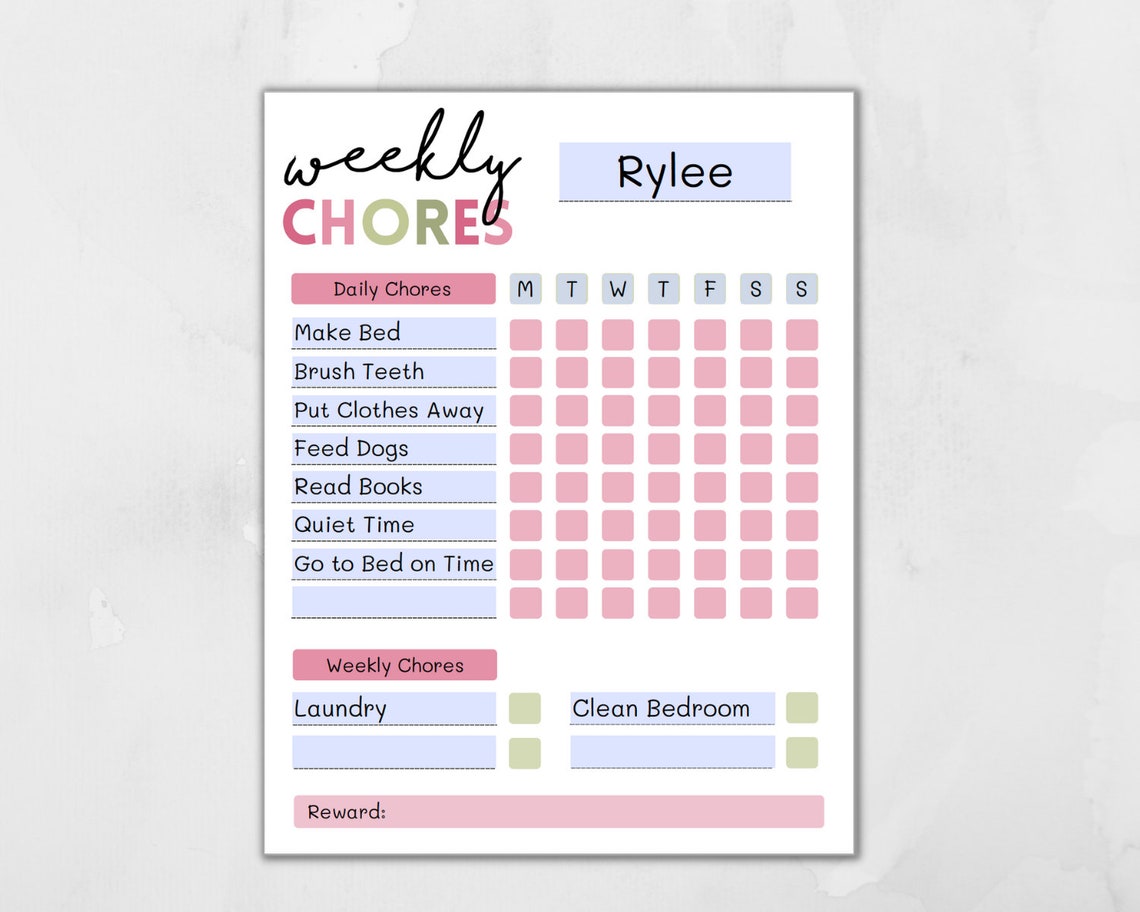 Editable Kids Chore Chart: Weekly Responsibility Tracker (PDF Download ...