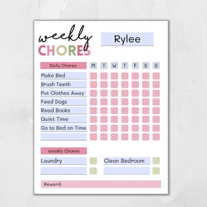 Editable Kids Chore Chart: Weekly Responsibility Tracker (PDF Download ...