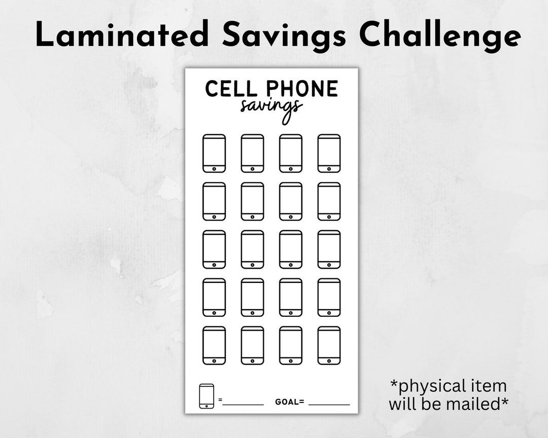 Cell Phone Savings Challenges Laminated Savings Challenge Cash Trackers ...
