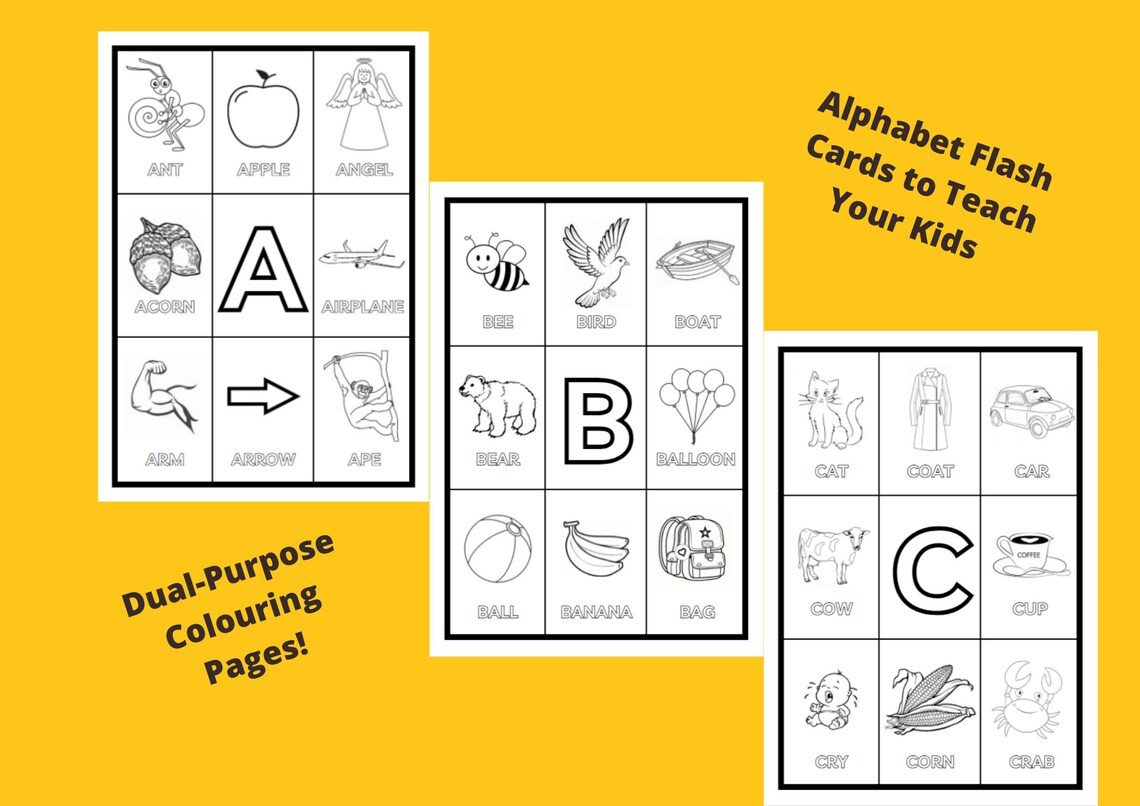 ABC Alphabet Flash Cards Colouring Pages Preschool Activity - Etsy