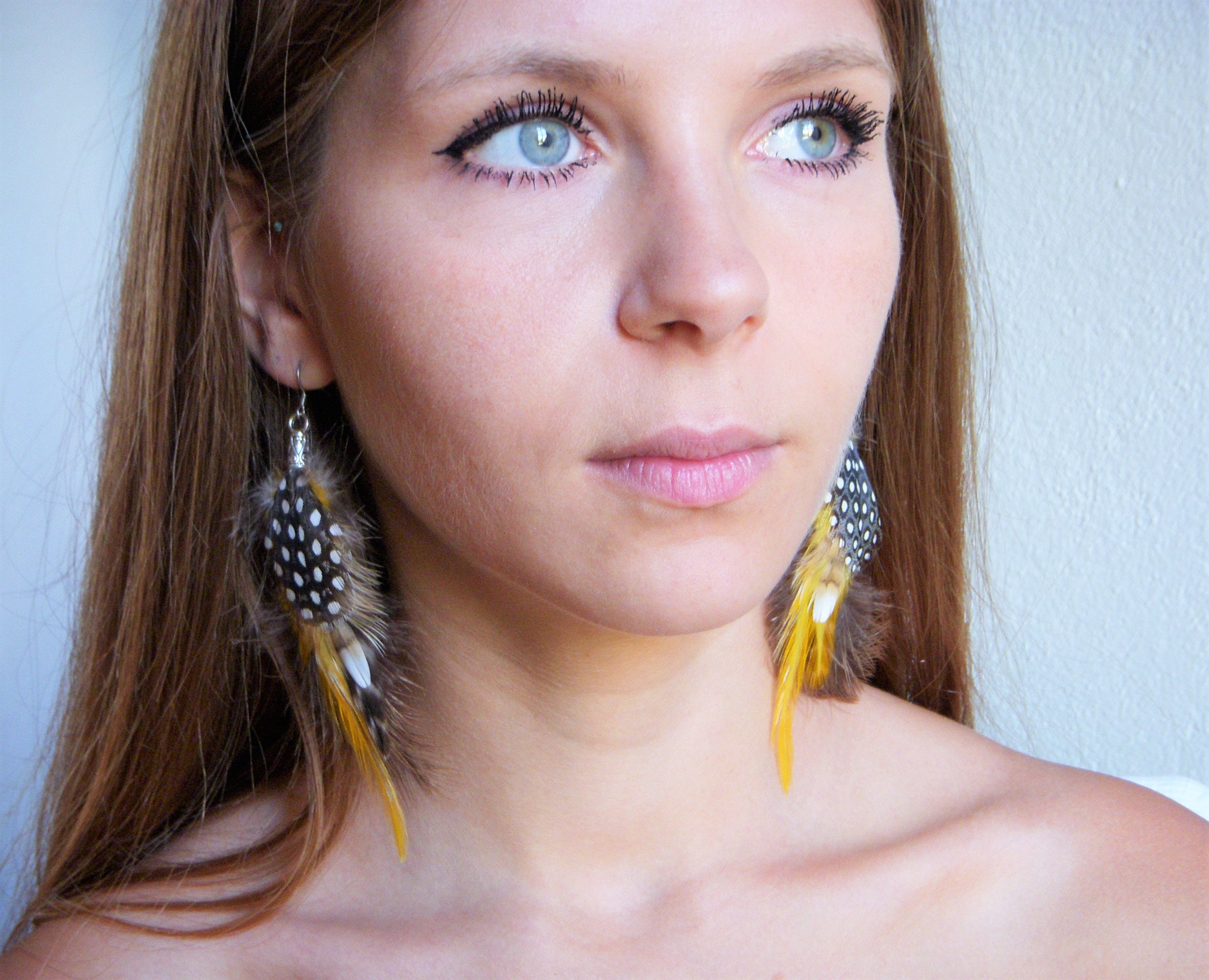 Long Feather Earring , Dangling Earrings , Natural Feather Jewelry ...