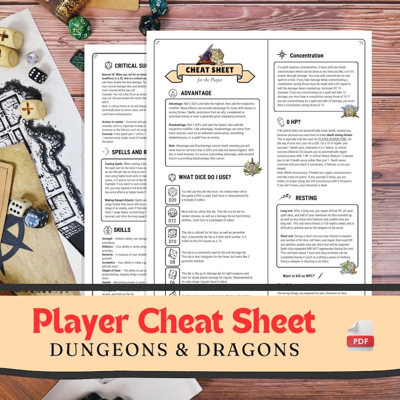 Dnd 5e New Players Cheat Sheet : Beginners Guide PDF - Etsy