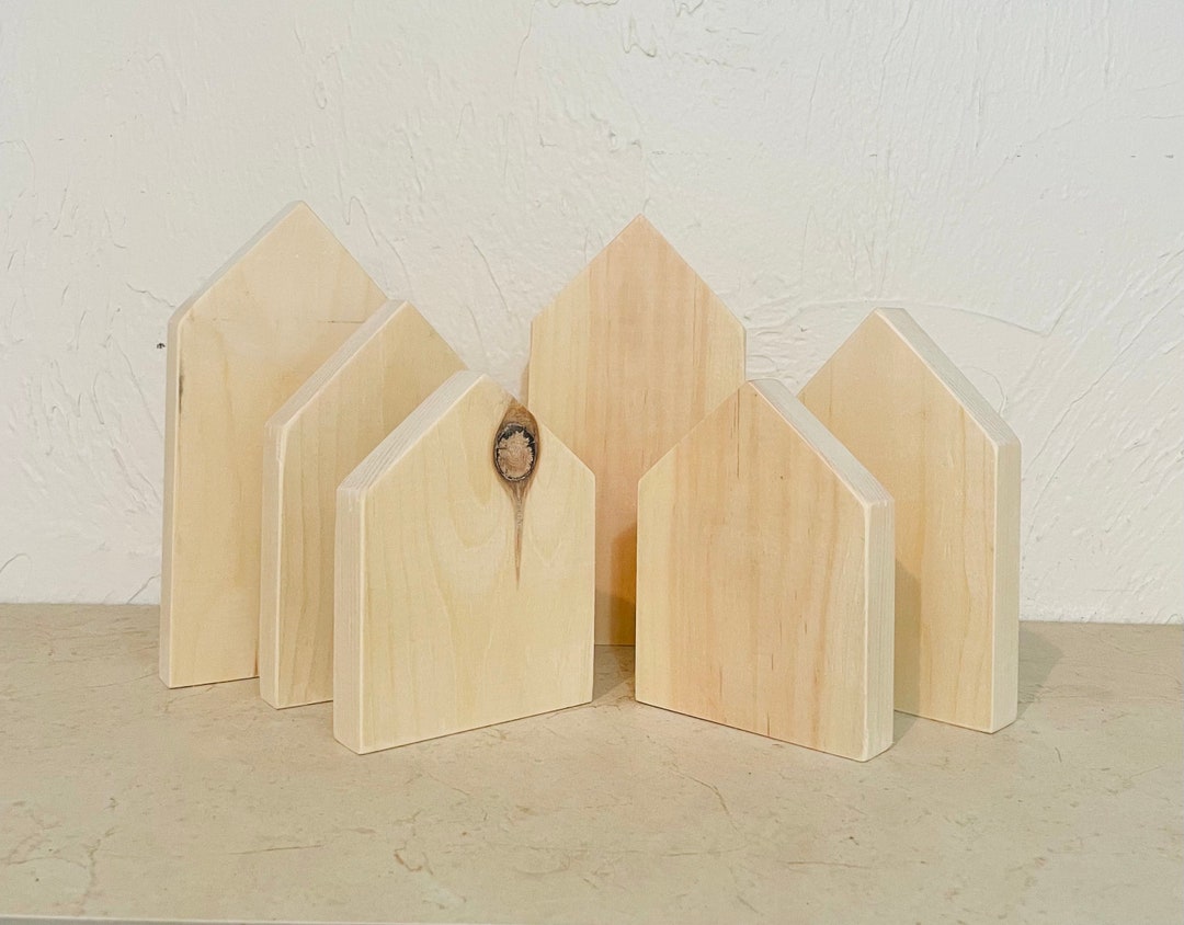 Wood Houses / Set of 6 Wood Houses / Wooden House / Wood House / DIY ...