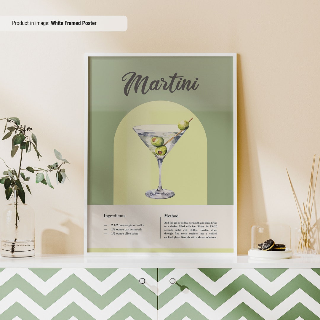 Martini Recipe Poster | Classic Cocktail Bar Cart Wall Art - Etsy