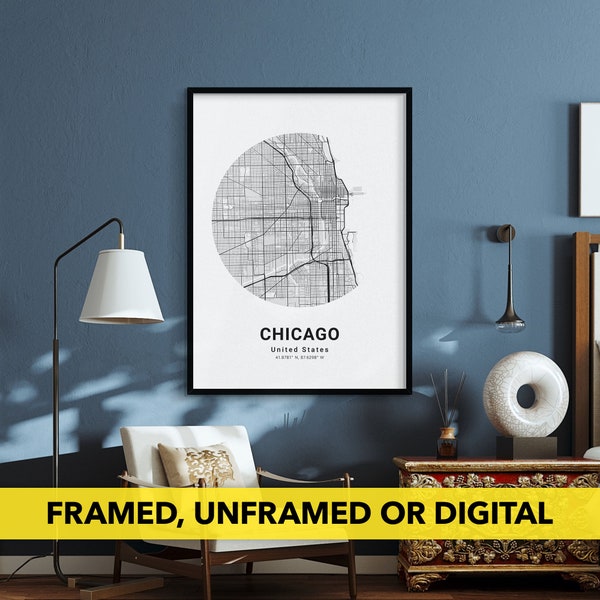 Chicago Map Art Minimal - Etsy
