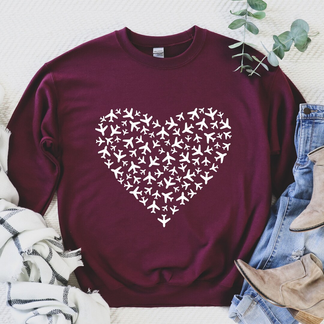 Airplane Sweatshirt, Airplane Heart Sweatshirt, Airplane Crewneck ...