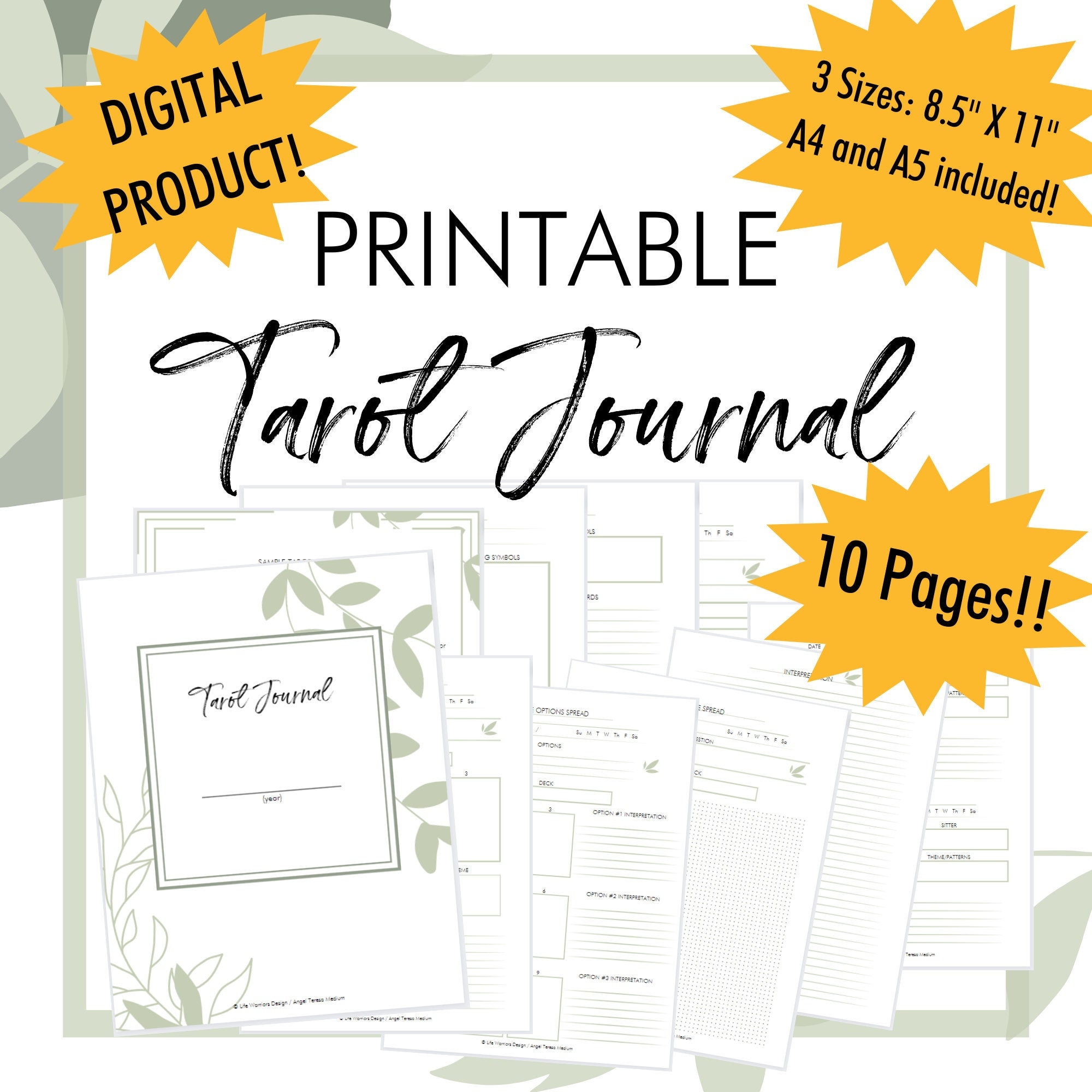 Printable Tarot Journal Digital Tarot Notebook 8.5" X 11" A4 Witchy ...